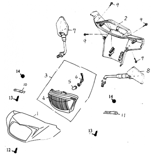 Head Light, Rear View Mirror (Adly Jet 50)