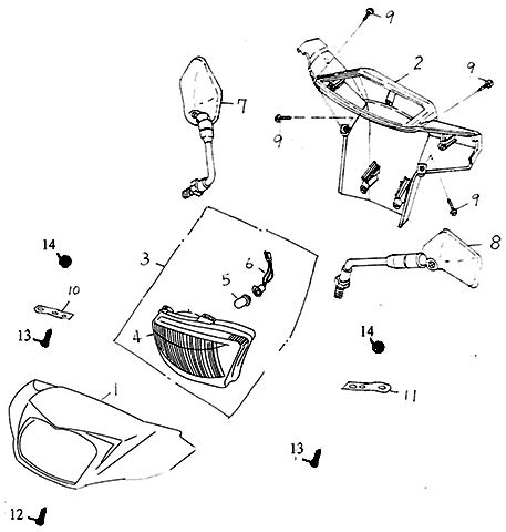 Head Light, Rear View Mirror (Adly Jet 50)